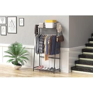 Storage Shelves Clothes Hanging Rack with Freestanding Closet Organizer ...