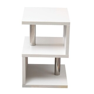 White s Shaped End Table with Led Modern Glass Side Table with 3 Tiers ...