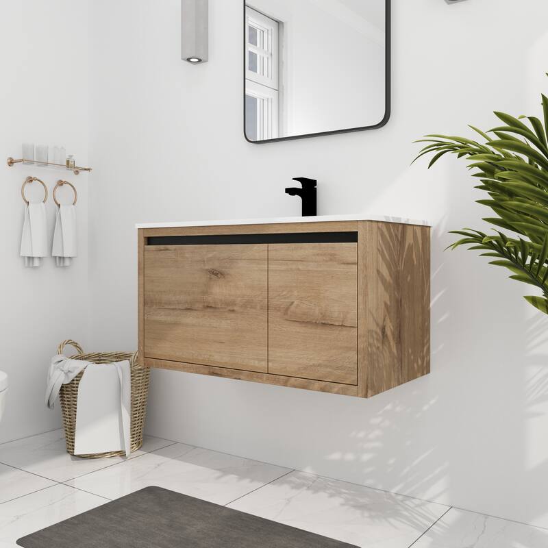 Wall Mounted Bathroom Vanity With Gel Sink - Overstock - 40276490