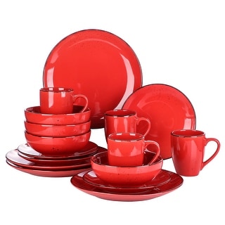 16 Piece Red Ceramic Dinnerware Set Plates and Bowls Mugs Set - Bed ...