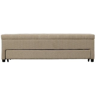 Bench with Button Tufting and Pull Out Storage, Beige - Bed Bath ...