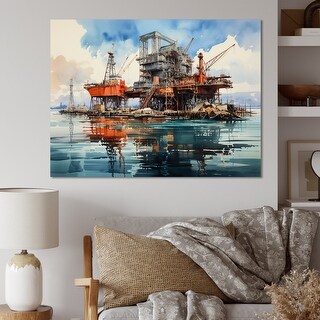 Designart "Teal Oil Rigs Fields Offshore II" Oil Rigs / Fields Wall ...