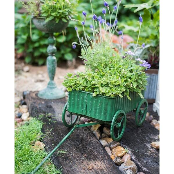 RusticReach Decorative Planter Cart Green Metal Cart Planter - Bed Bath ...