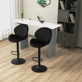 2 Piece Bar Stool Set - Adjustable Shell Back Swivel Bar Chair, Black ...