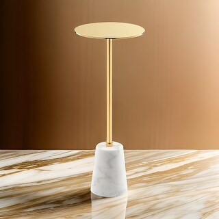 Sen 8 Inch Side End Drink Table, Round, White Genuine Marble, Gold ...