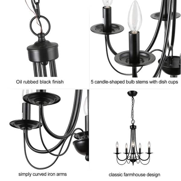 Modern Black 5-Light Transitional Chandelier French Country Candelabras ...