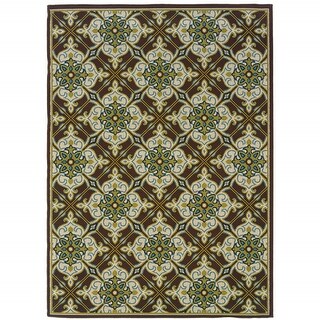 2' X 4' Brown Floral Stain Resistant Indoor Outdoor Area Rug - 6' x 7 ...