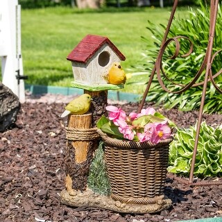 Polyresin Bird House Planter Statue with Solar LED Lighted Birds - 17. ...