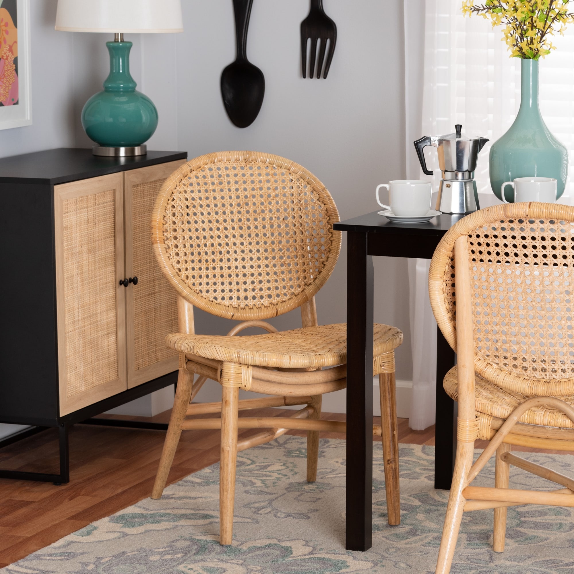 Osaka Modern Bohemian Natural Brown Rattan Dining Chair - Bed Bath ...