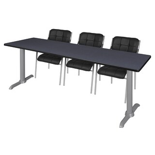 Via 84" x 24" Training Table- Grey/Grey & 3 Uptown Side Chairs- Black ...