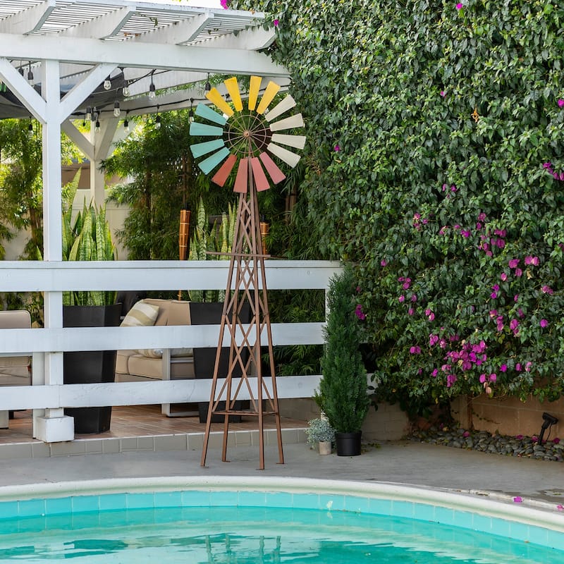 Alpine Corporation 92" Tall Outdoor Metal Windmill Spinner Garden Stake ...
