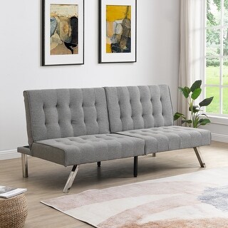 Grey Futon Sofa Bed with Stainless Steel Legs - Bed Bath & Beyond ...