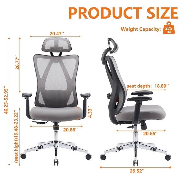 High Back Mesh Office Chair with Adjustable Headrest and Lumbar Support ...