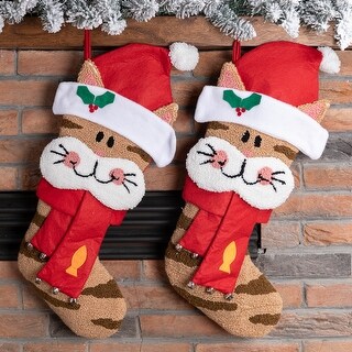Glitzhome 22"L Hooked 3D Christmas Stocking Cat - Bed Bath & Beyond ...