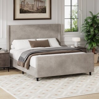 Queen Size Upholstered Platform Bed with 50.7'' High Headboard and ...