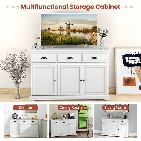 Gymax 3 Drawers Sideboard Buffet Cabinet Console Table Kitchen Storage ...