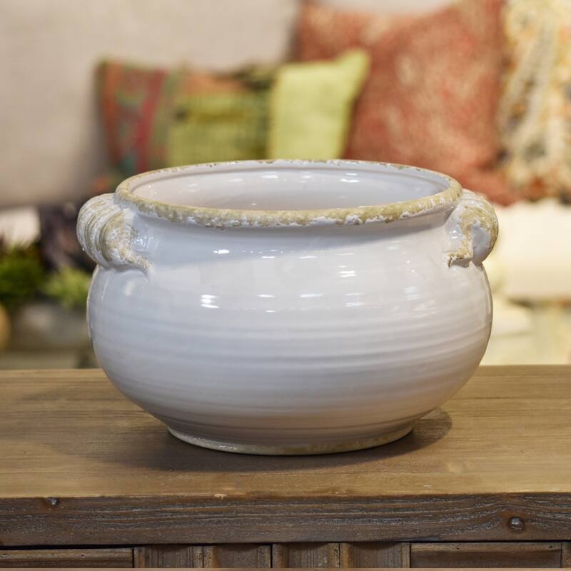 UTC31805: Ceramic Wide Round Bellied Tuscan Pot with Handles LG ...