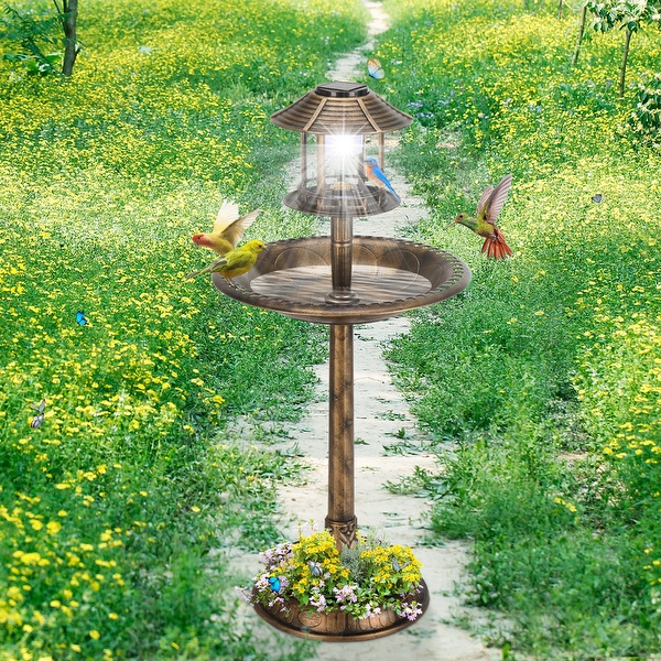 42 H Plastic Birdbath with Solar Light Bed Bath Beyond 37000039