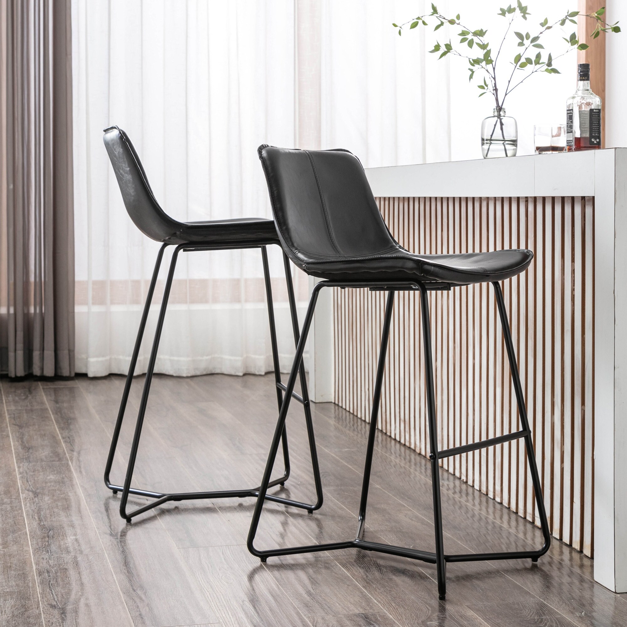 Porthos Home Aaro Plastic Bar Stools with Iron Sled Legs, Set of 2 ...