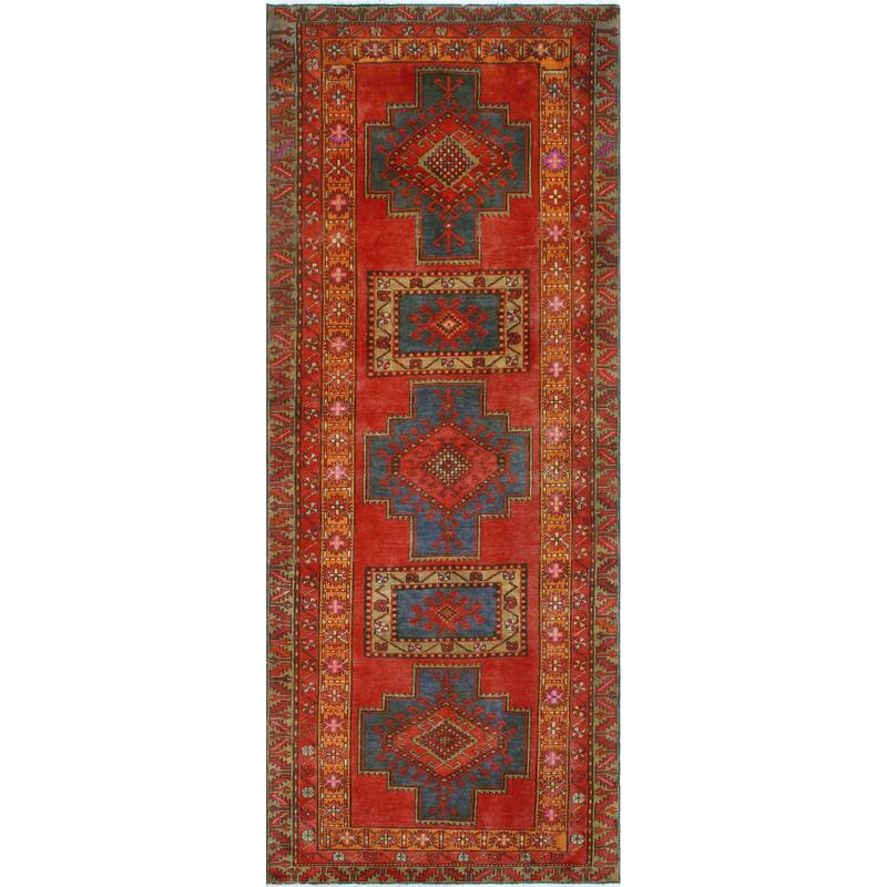 Fine Vintage Distressed Bryson Red/Navy Runner - 4'5" x 11'10 ...