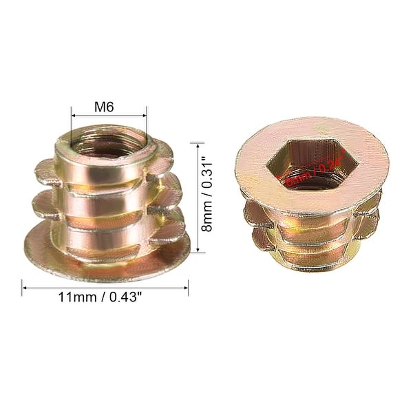 Threaded Insert Nuts Zinc Alloy Hex Socket M6 Internal Threads 8mm ...