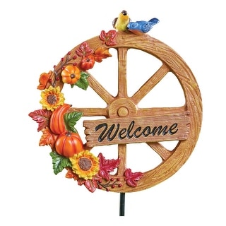 Autumn Welcome Sign Wagon Wheel Garden Stake - 13.630 x 12.000 x 4.250 ...