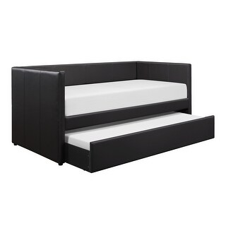 Faux Leather Daybed with Trundle Wooden Furniture 1pc - Bed Bath ...