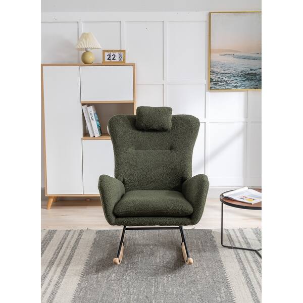 Comfy Wingback Glider Rocker with Safe Solid Wood Base for Living Room ...