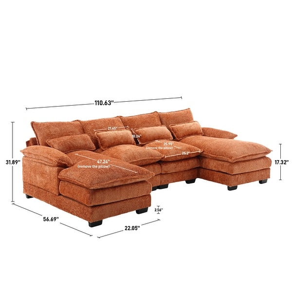 Ouyessir Large Chenille Fabric U-shaped Sectional Sofa with Cushions ...