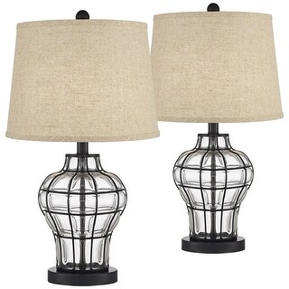 Rustic Accent Table Lamps 23" High Set of 2 Bronze Glass Cream Shade ...