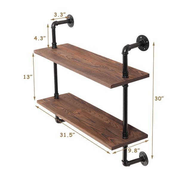 2-Tier Industrial Wall-Mounted Pipe Shelf with Metal Frame - Bed Bath ...