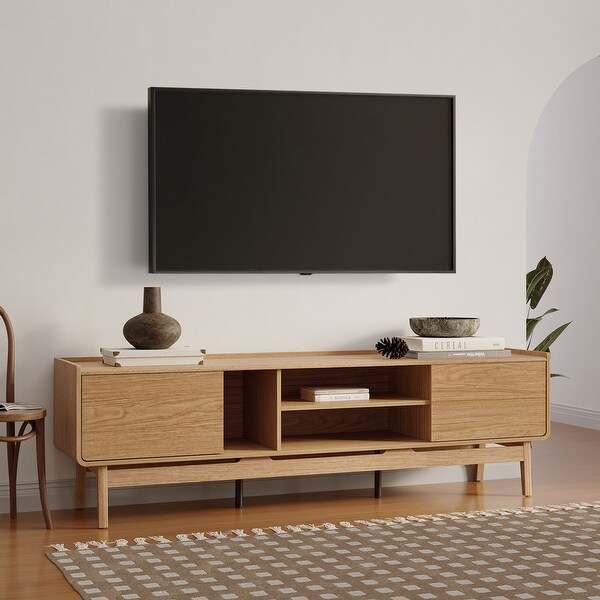 Summer Oak Engineered Wood 70 Inch Wide Credenza TV Console with Storage 21.25 H x 70.87 W x 15.43 D On Sale Bed Bath Beyond 42124515