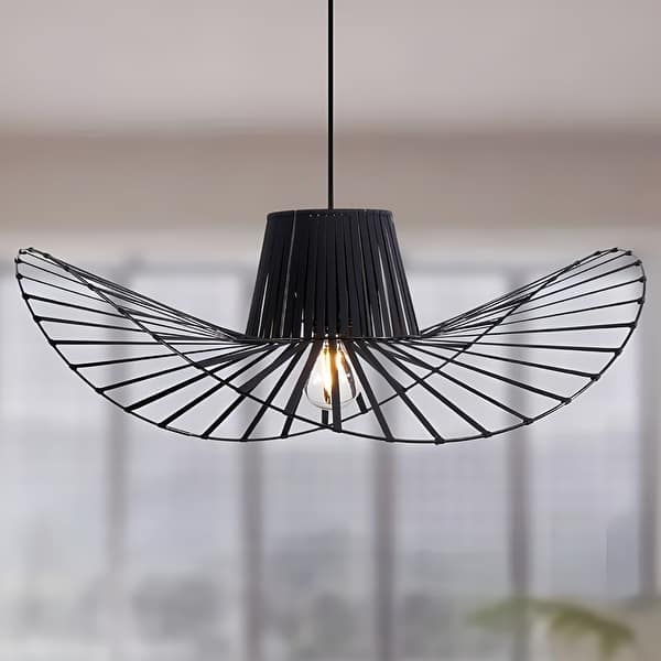 Wide Vertigo Black Ceiling Lamp, a Geometric Metal Chandelier 35.5 Inch ...