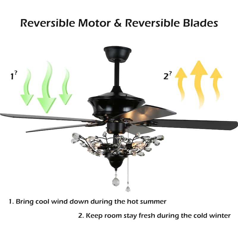 52-inch Modern 5-Blade Reversible Branches Crystal Ceiling Fan with ...
