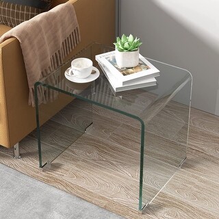 Glass Nightstand, End Table Clear Sofa Table with Waterfall Edges & Non ...