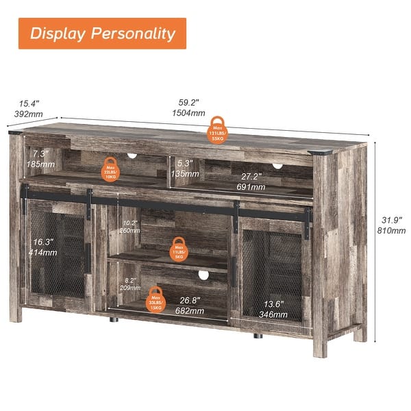 Farmhouse Coffee Bar Table with Sliding Barn Doors for Kitchen, 59 ...