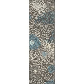 2' x 6' Charcoal and Blue Big Flower Runner Rug - 3'6" - Bed Bath ...