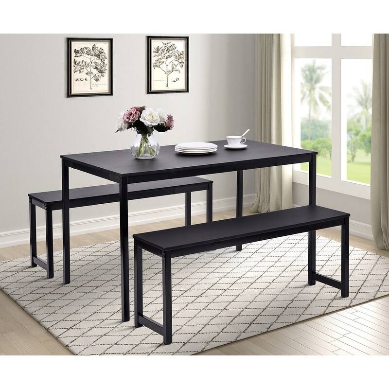 AOOLIVE 3PCS Dining set with Two benches, Modern Dining Room Furniture ...