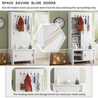 Multifunctional Sliding Doors Hall Tree, Hallway Coat Rack Bench - Bed ...