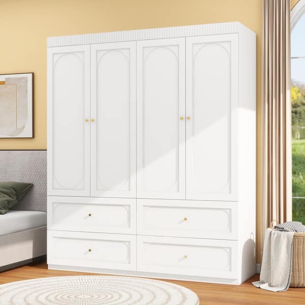 Modern 4-Door Wardrobe with 4 Drawers, Multi-Purpose Storage Cabinet ...