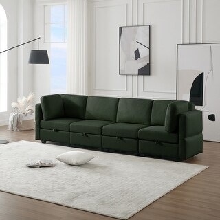 Straight Row Settee, Green Modular Convertible Sofa with Storage - Bed ...