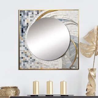 Designart "Grey And Yellow Mosaic II" Abstract Shapes Wall Mirror ...