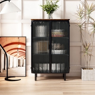 Modern Cabinet with Multi-layer Storage,Glass Doors China Cabinet - Bed ...