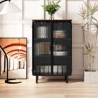 Modern Hazy Glass Doors Storage Cabinet with Three Shelves, Metal ...