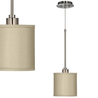 Nickel Mini Pendant Light 7" Modern Sesame Beige Faux Silk Drum - 7" x ...