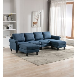 U-Shape Sectional Sofa, Extra Wide Comfort Linen Chaise with Ottoman ...