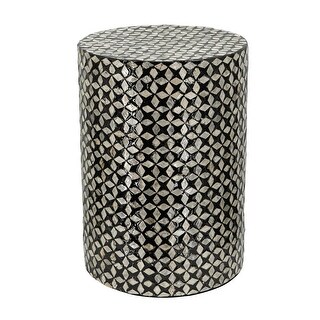 20 Inch Capiz Accent Stool Table, Cylindrical Geometric, Silver, Black - Bed Bath & Beyond ...