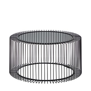 Metal Open Wire Frame Coffee Table with Shaded Glass Top - Black ...