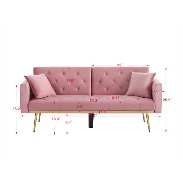 2 in 1 Pink Futon Sofa Bed Convertible Sleeper Loveseat with 2 Pillows ...