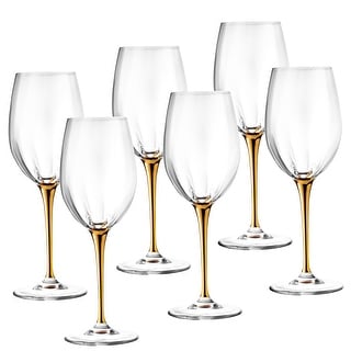 Majestic Gifts Inc European Glass Wine Goblet-Gold Stem-14Oz-Set/6 ...